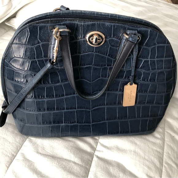 Coach | Bags | Coach Navy Croc Embossed Handbag A Classic | Poshmark